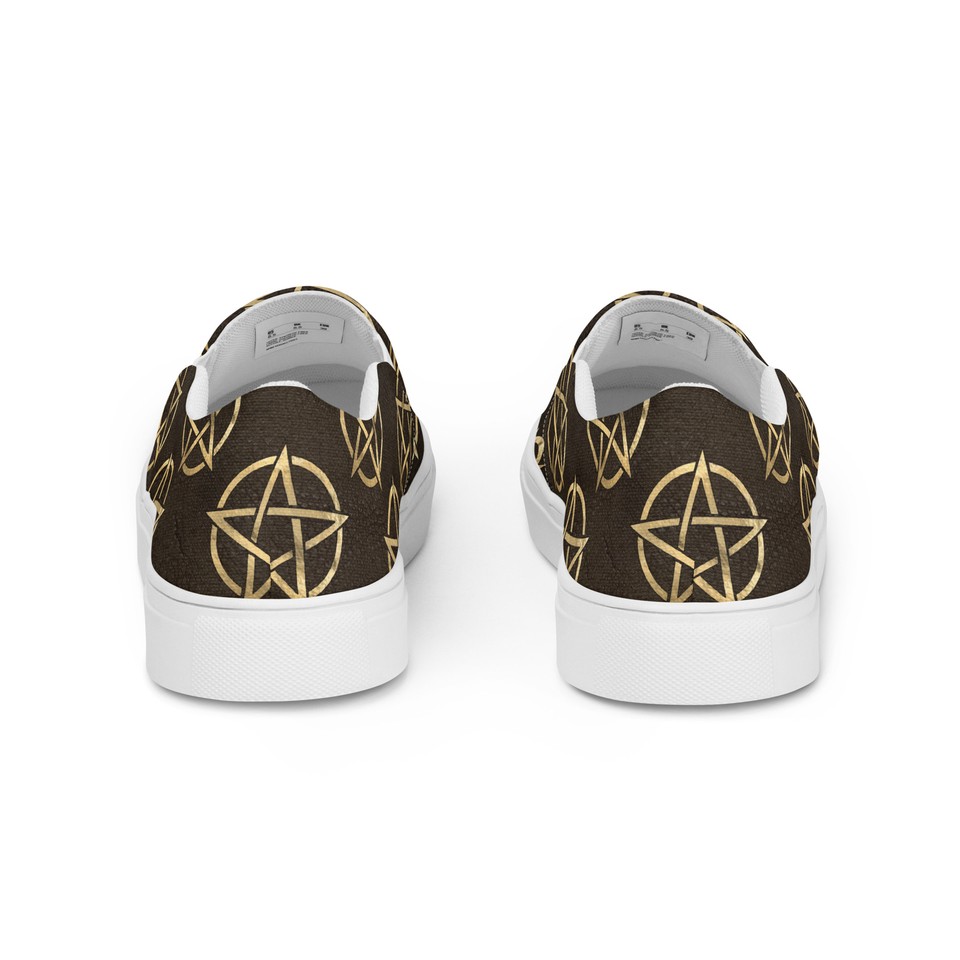 Goth Witchy Inspired Black and Gold Pentagram Women’s slip-on canvas ...