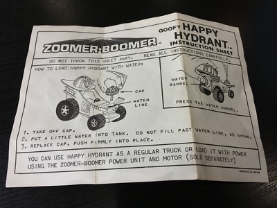 VINTAGE ZOOMER BOOMER GOOFY HAPPY HYDRANT INSTRUCTION SHEET | eBay