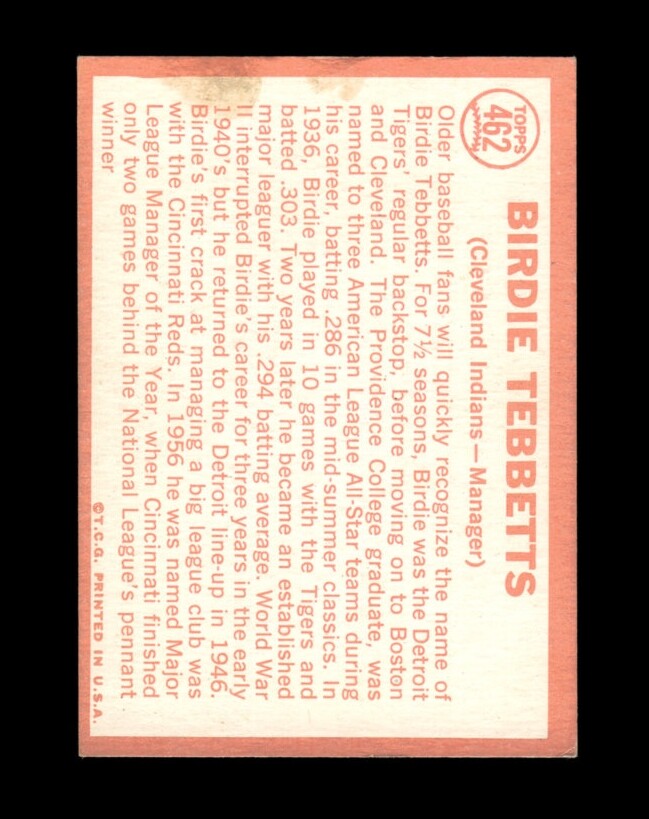 1964 Topps Set-Break #462 Birdie Tebbetts Mg EX-EXMINT *GMCARDS* | eBay