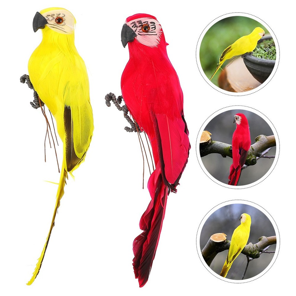 2Pcs Artificial Birds Simulation Parrot Ornaments Foams Feathered ...
