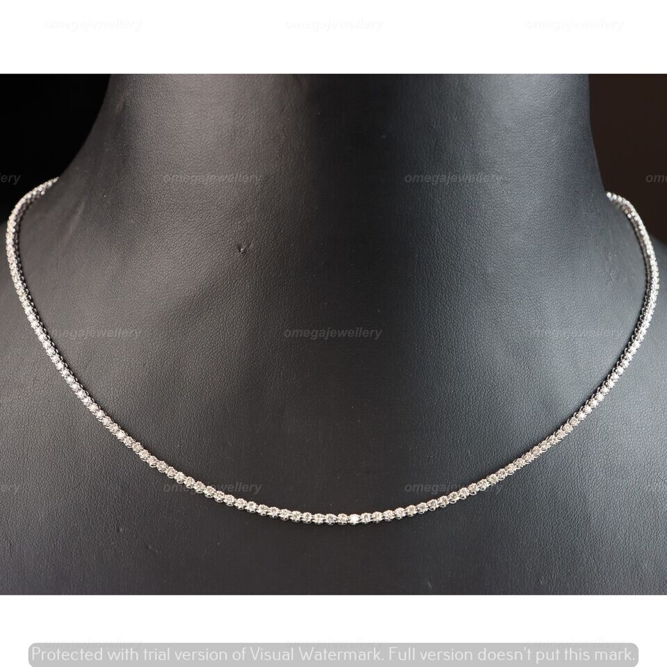 3.07CT Certified Genuine Diamond Tennis Necklace 14K White Gold 16 Inch ...