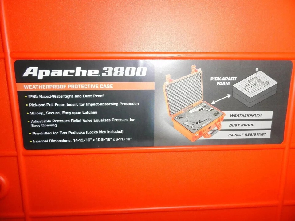 APACHE 3800 WEATHERPROOF PROTECTIVE HARD CASE CAMERA LENS WEAPON ORANGE ...