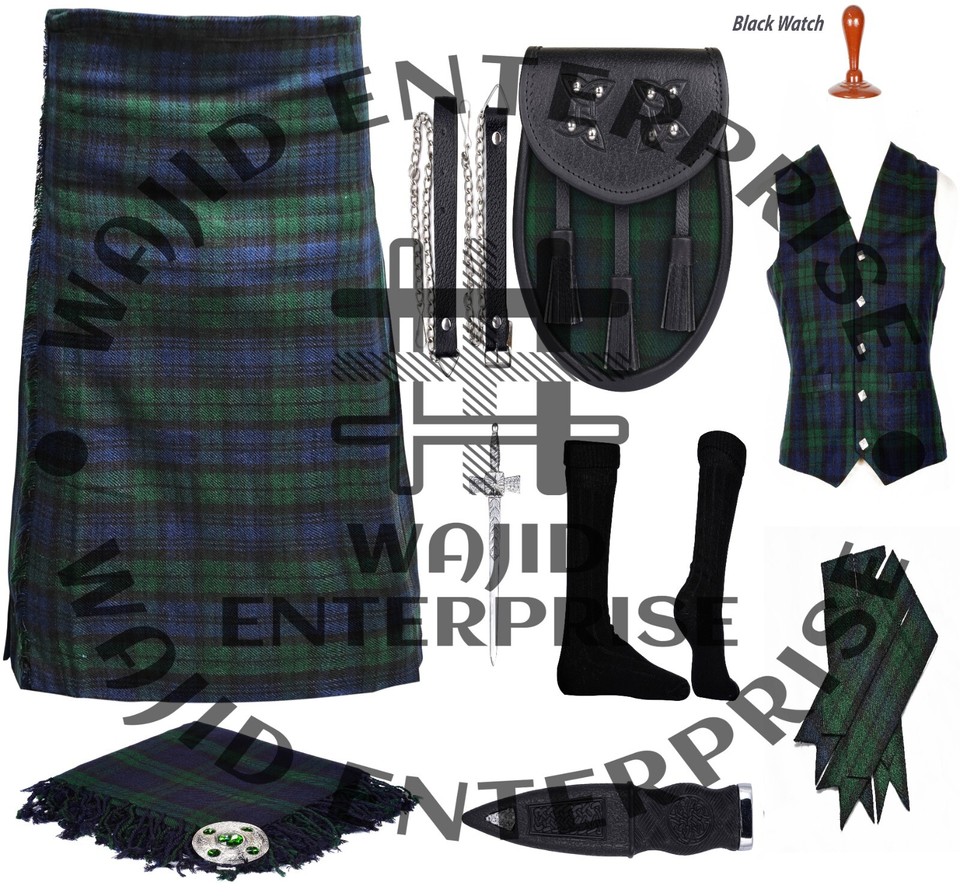 Scottish Handmade Men's 8 yard kilt With Accessories Multi Tartan ...