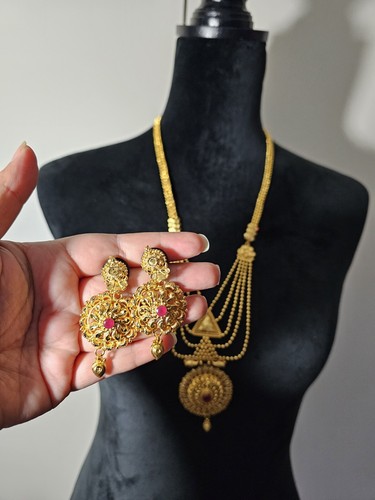 24k Dubai Gold plated Indian Nepali Bollywood Necklace 1 gram gold Rani ...