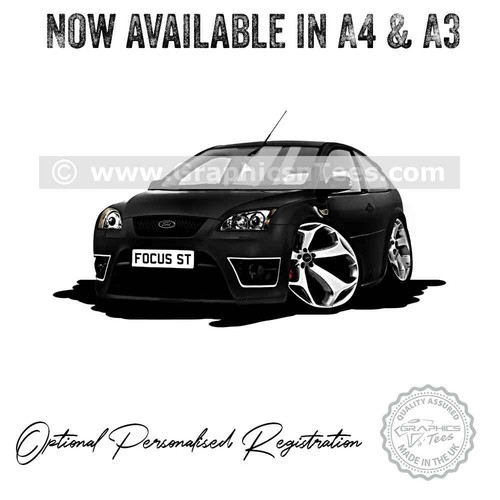 MK2 Ford Focus ST Black Caricature Car Cartoon Print, Available in A4 ...