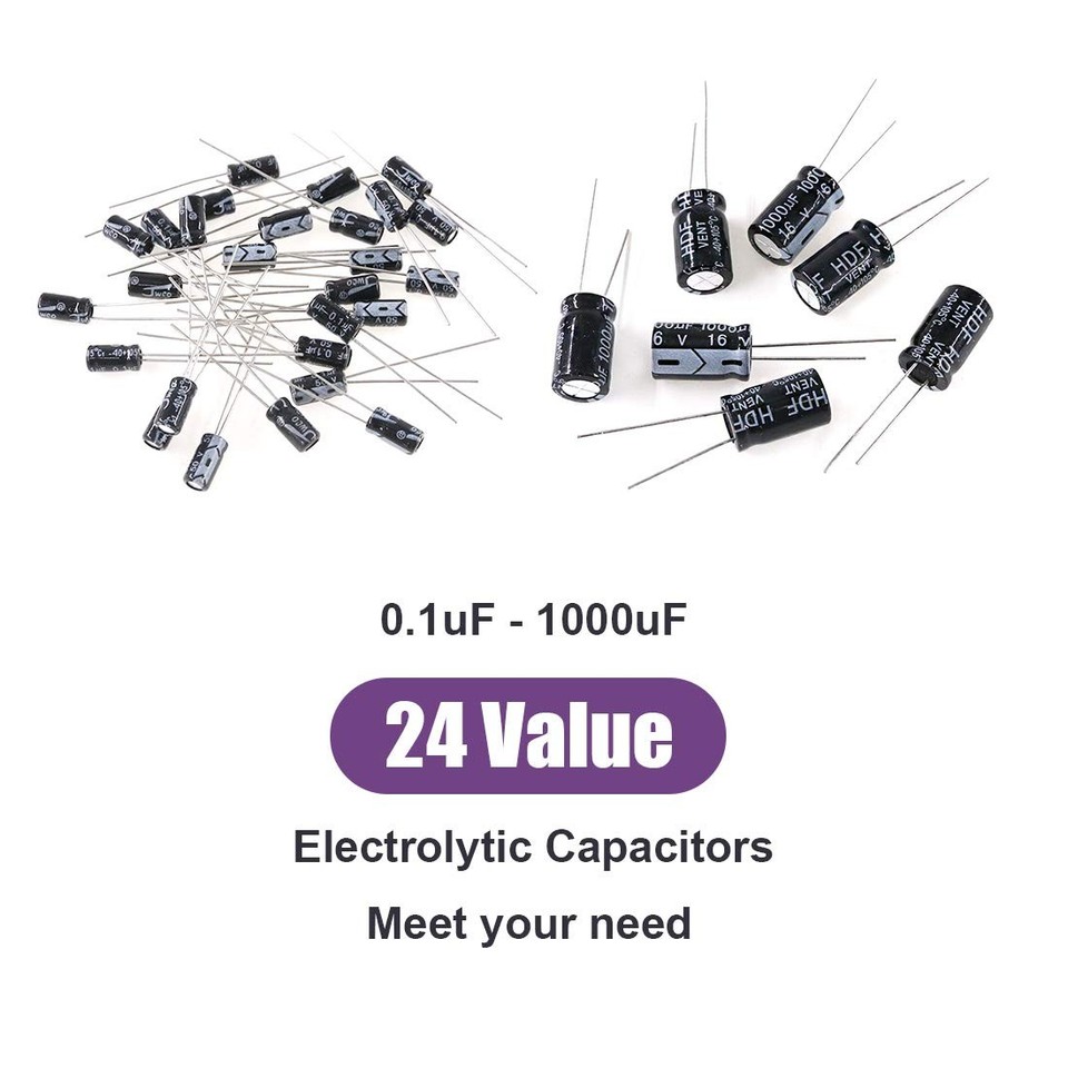 Swpeet 240Pcs 24 Kinds Different Electrolytic Capacitors Range 0.1uF ...