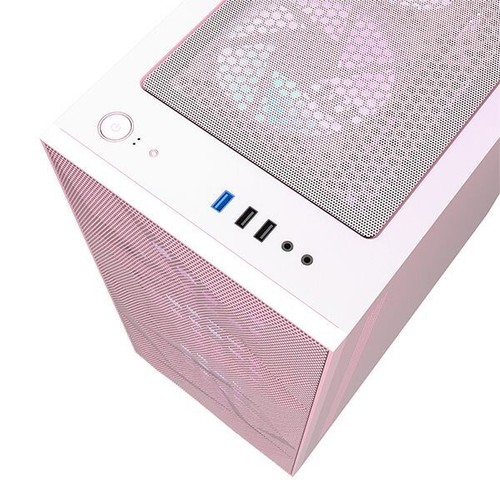 mATX Gaming PC Case - Pink Mesh Computer Case with Tempered Glass Panel ...