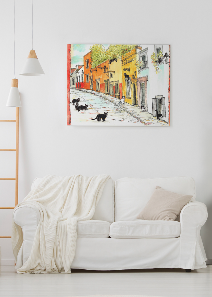 Cats In An Alley, Cat Art Print, Colorful Street Art, Alley Cat Art ...
