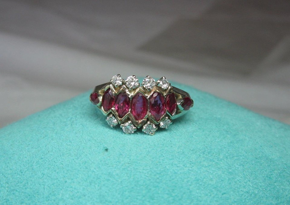 1.1CT Ruby .4CT Diamond Ring 14K White Gold Wedding Engagement Gorgeous ...