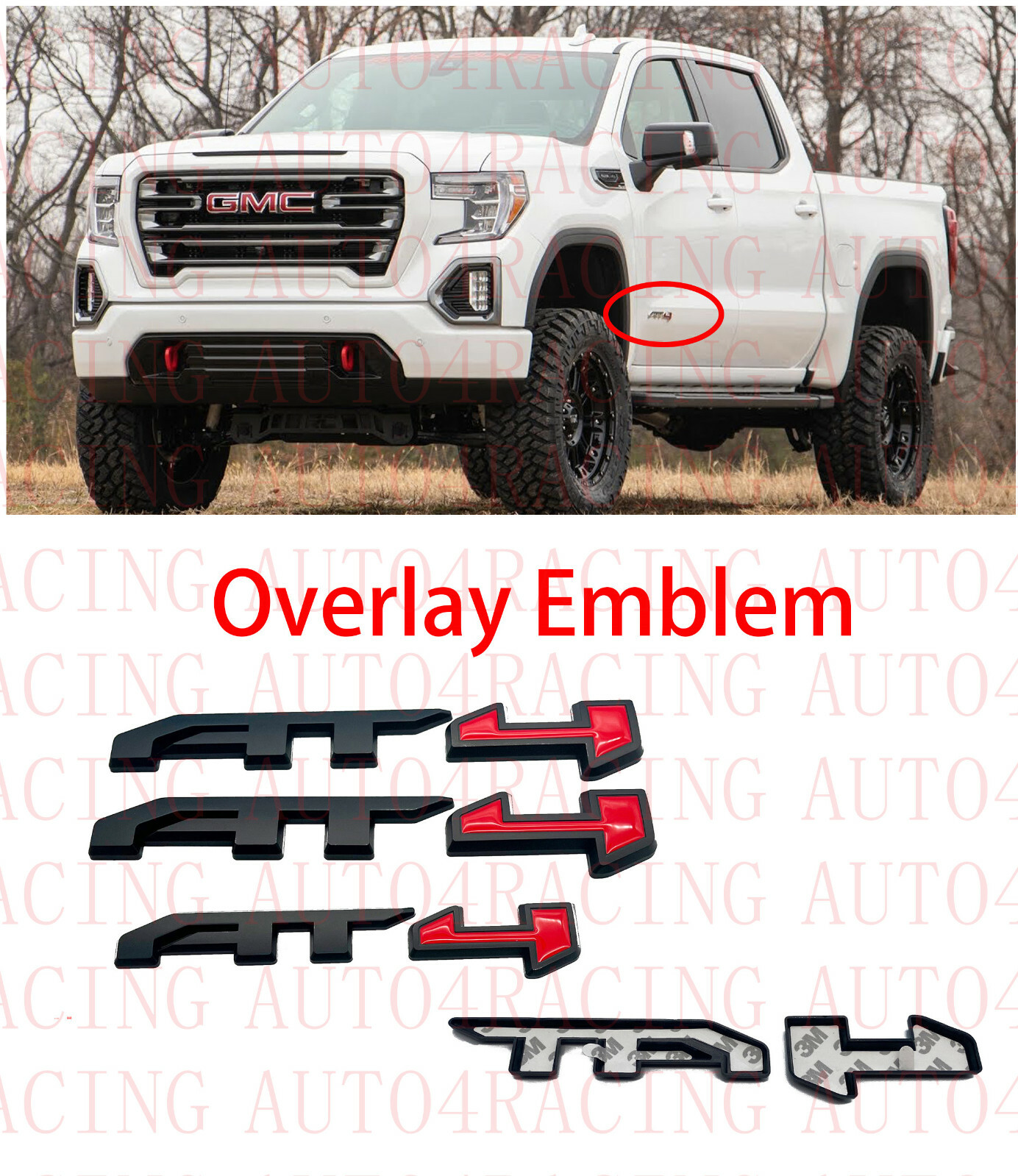 3PCS Matte Black Red AT4 Emblem Sierra Fit 2019-2022 GMC Sierra 1500 ...