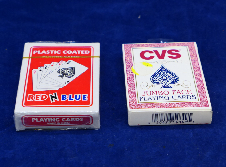 Red N Blue Plastic-Coated Playing Cards Made In India & CVS Jumbo Cards ...