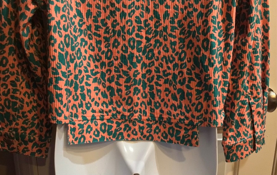 Emily Wonder Women's Peach & Green Corduroy Animal Print Cropped Jacket ...