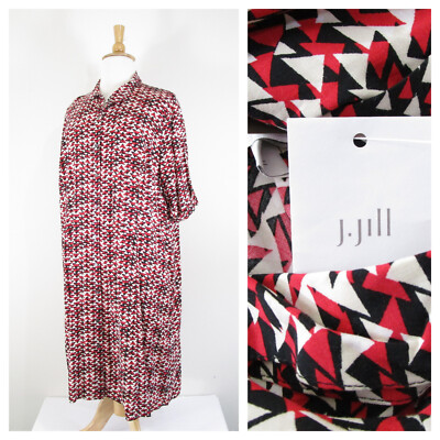 J. Jill Womens Plus Size Black Red Geometric Shirt Dress Size 24W NWT ...