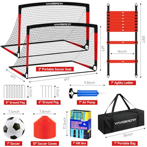 Kids Soccer Goals for Backyard Set, 2 of 6x4 ft Portable Pop Up Soccer ...