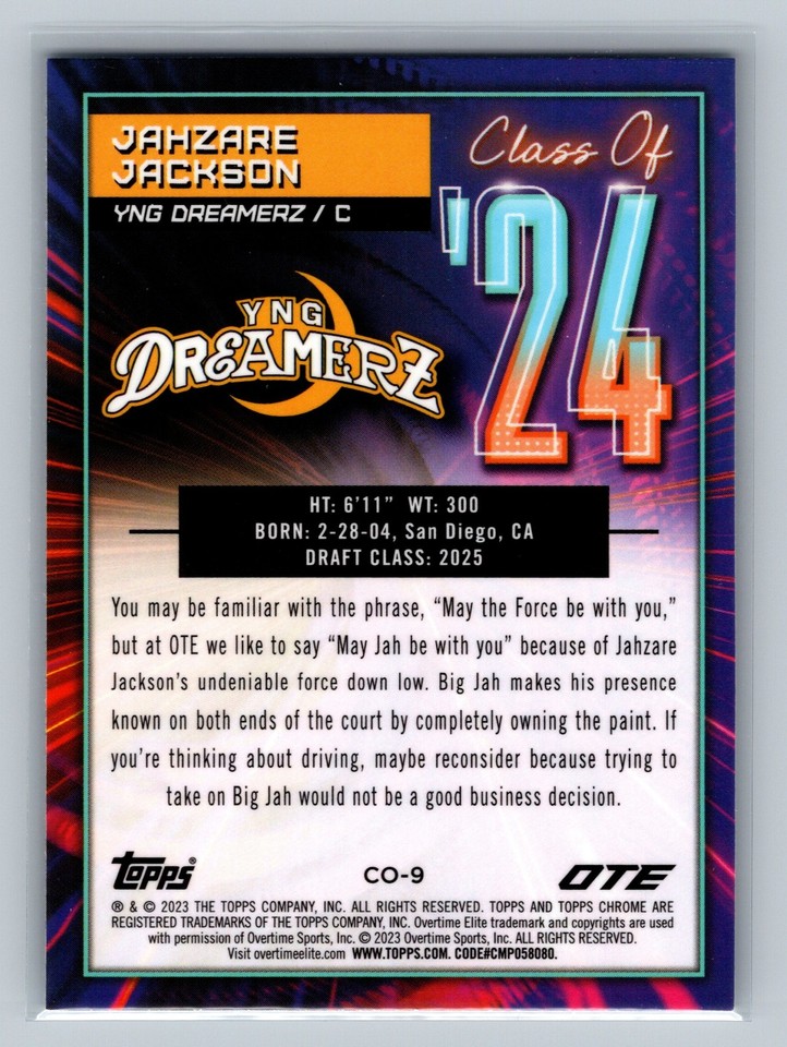 2022-23 Topps Chrome Overtime Elite #CO-9 Jahzare Jackson OTE Class of ...