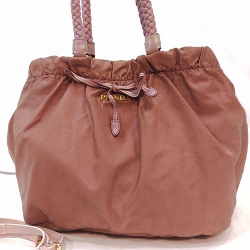 Prada handbag 2 way shoulder leather nylon ribbon pink | eBay