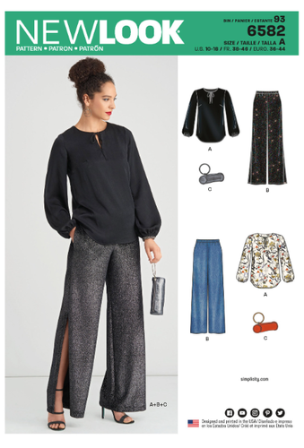 New Look Uncut Pattern 6582 Womens Dress Pants Blouse Wristlit 10 12 14 ...