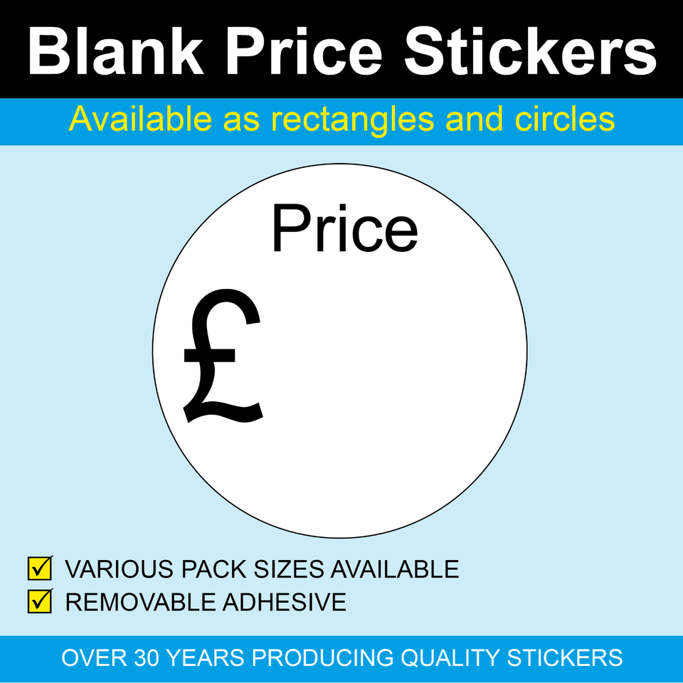 Car Boot Blank Price Stickers / Labels - A variety of sizes to choose ...
