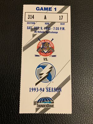 1993-94 Tampa Bay Lightning vs Florida Season Opener Ticket NHL Hockey ...