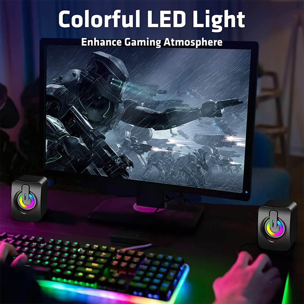 PC Surround Sound RGB Computer Speakers Gaming Deep Bass USB Wired PC ...