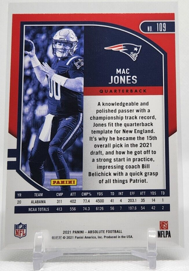 2021 Panini Absolute #109 Mac Jones Rookie Card New England Patriots QB ...