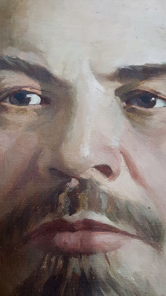 Original Soviet Russian Very big Oil painting Portrait of V. Lenin 70s ...