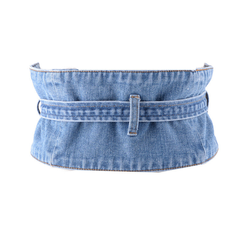 Womens Denim Peplum Waist Cinch Belt Wide Corset Bow Belts Self-tie ...