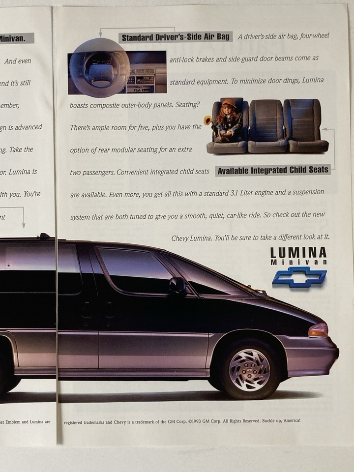 1994 Chevrolet Lumina Minivan Two Page Print Ad Mini Van Looks ...
