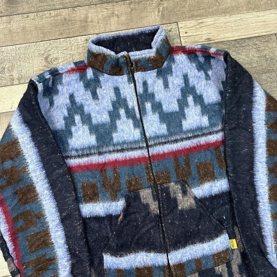 Vintage Aztec Navajo Jacket Sherpa Patterned Zip Up Multicoloured Mens ...