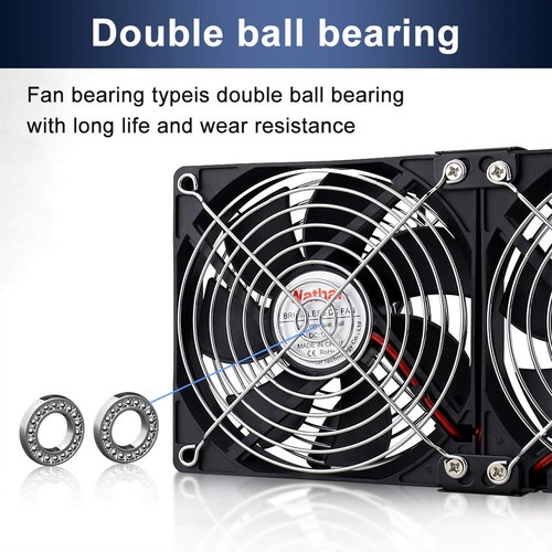 Wathai Dual Ball 3 x 120mm Computer Fan with AC Plug DC 12V Big Airflow ...