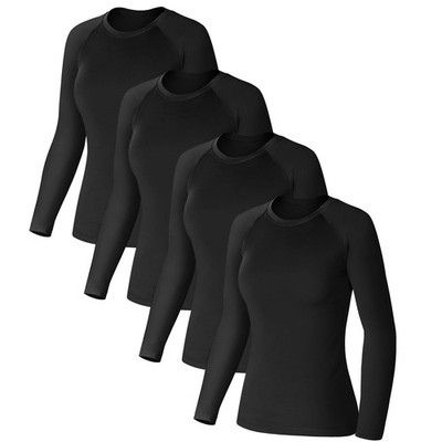 4 Pack Women's Compression Long Sleeve Shirts Crew Neck Workout Tops ...