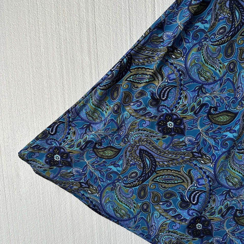 Vintage Blue Jean Mixed Media Paisley Maxi Dress M Babydoll Empire ...