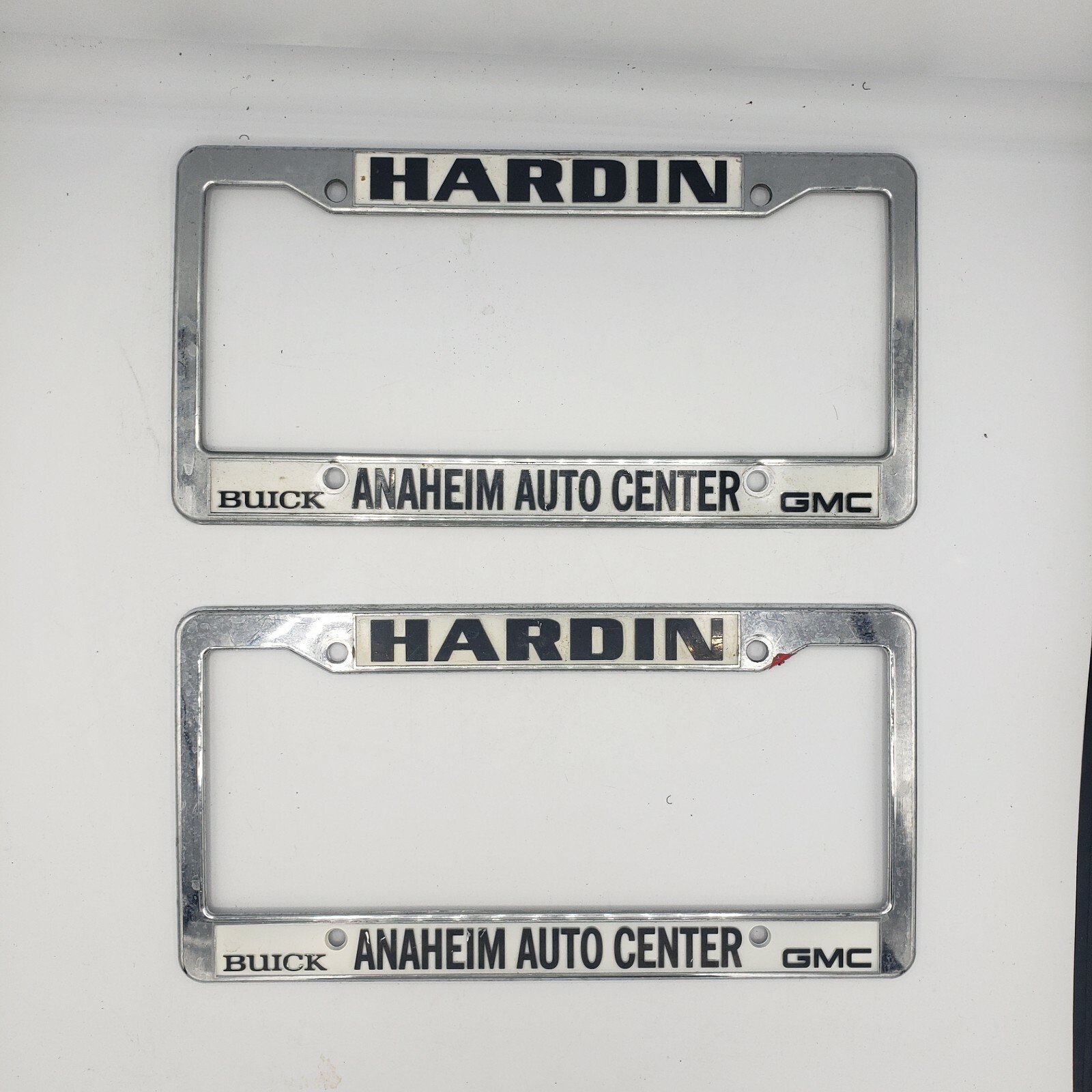 2x Hardin Anaheim Auto Center Buick GMC Silver Plastic License Plate ...