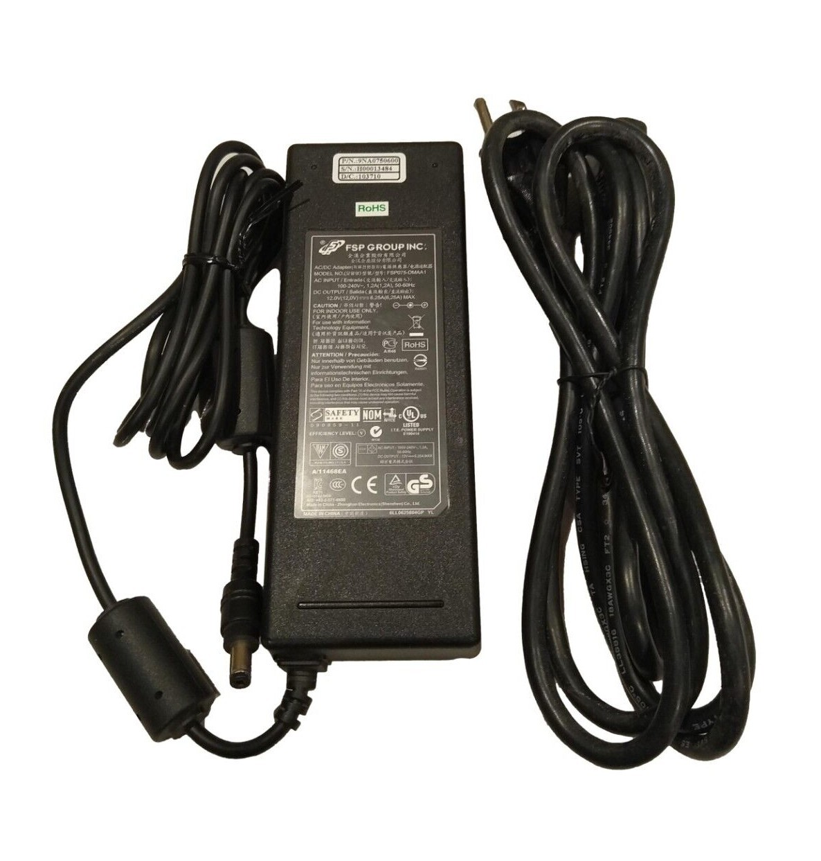 FSP GROUP INC. 12.0 VDC 6.25A AC-DC ADAPTER WITH POWER CORD - MODEL ...
