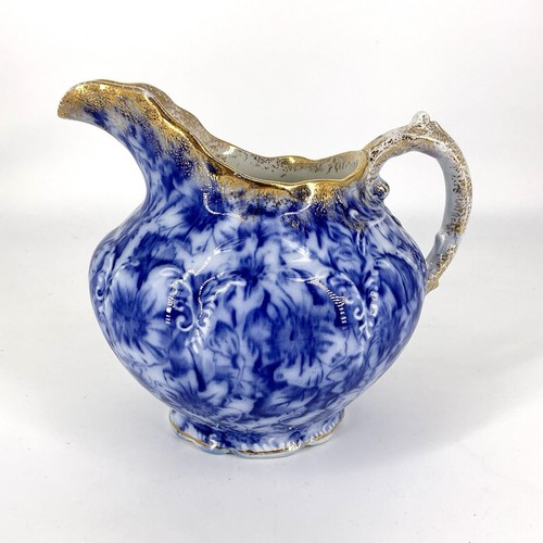 Early Warwick China Pitcher Flow Blue Floral White Gold Trim Antique | eBay