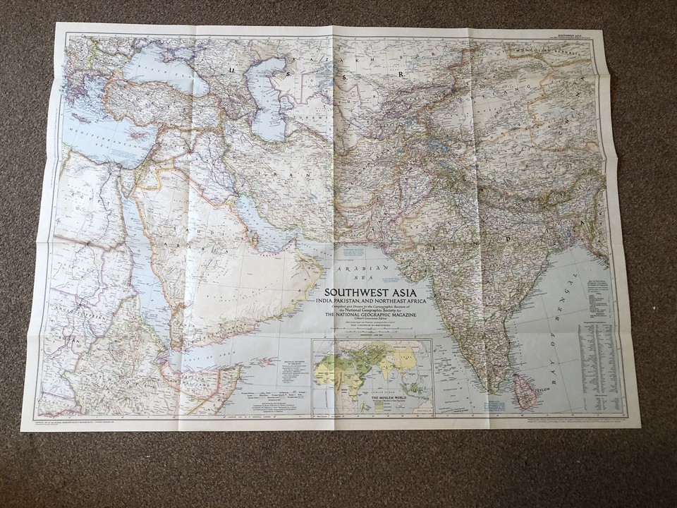 National Geographical Vintage Map Of Southwest Asia, Circa 1952 | eBay