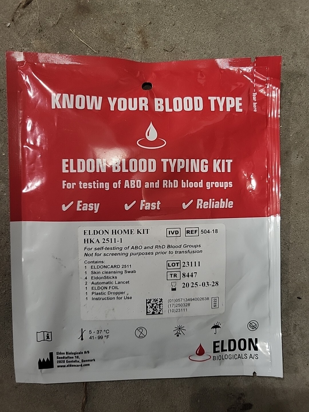 Eldon Blood Typing Kit, 1 Easy Self-Testing Kit | eBay