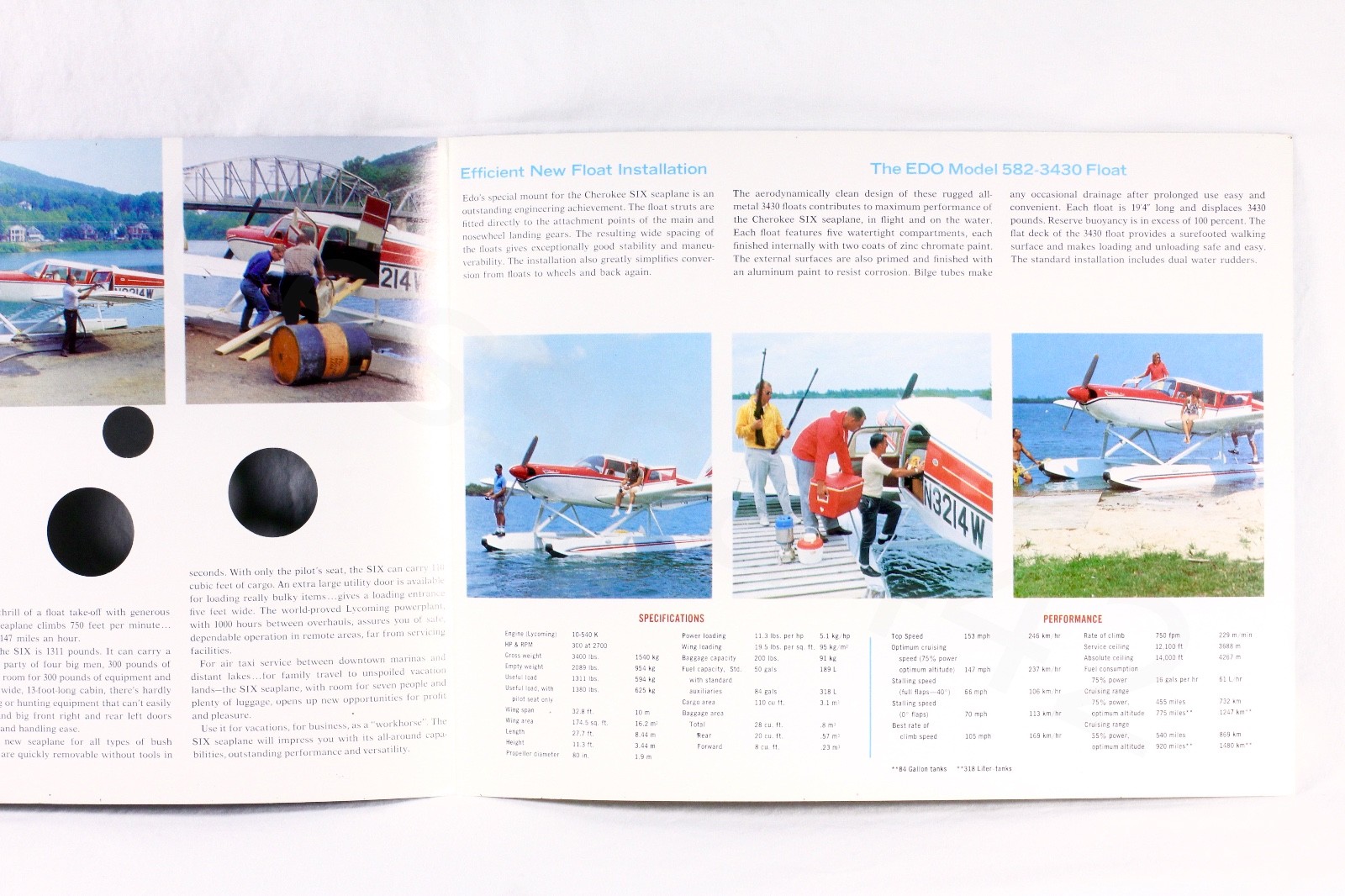 PIPER Vintage Brochure Cherokee Six - SEAPLANE - EDO 3430 Floats - USA ...