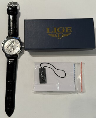 Men’s Watch, Lige, Quartz, Silver/ White/ Black Band, Open Box ...