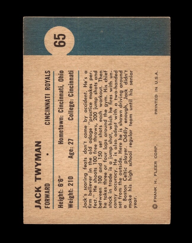 1961-62 Fleer Set-Break # 65 Jack Twyman VG-VGEX *GMCARDS* | eBay