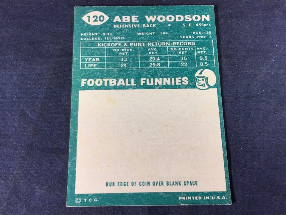 Q4-22 FOOTBALL CARD - ABE WOODSON SAN FRANCISCO 49ers - 1960 TOPPS CARD ...