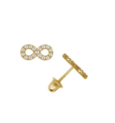 14k Yellow Gold Cubic Zircon Infinity Baby Screw Back Stud Earrings | eBay