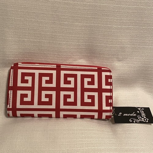 Wallet 2 Moda Red/ White Canvas Clutch Compartments Zip Closure NWT. | eBay