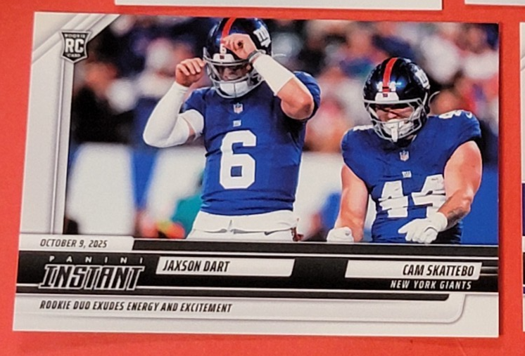 Jaxson Dart ROOKIE CARD #1/3199 Cam Skattebo ROOKIE CARD 10-9-25 NEW ...