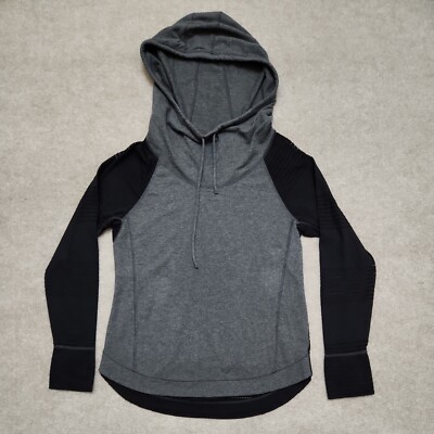 Athleta Limitless Cowl Neck Mesh Hoodie Sweatshirt Womens M Gray Black ...