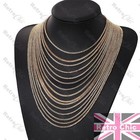 SLINKY DRAPE BIG NECKLACE statement LAYERED LIQUID CHAINS gold/silver ...