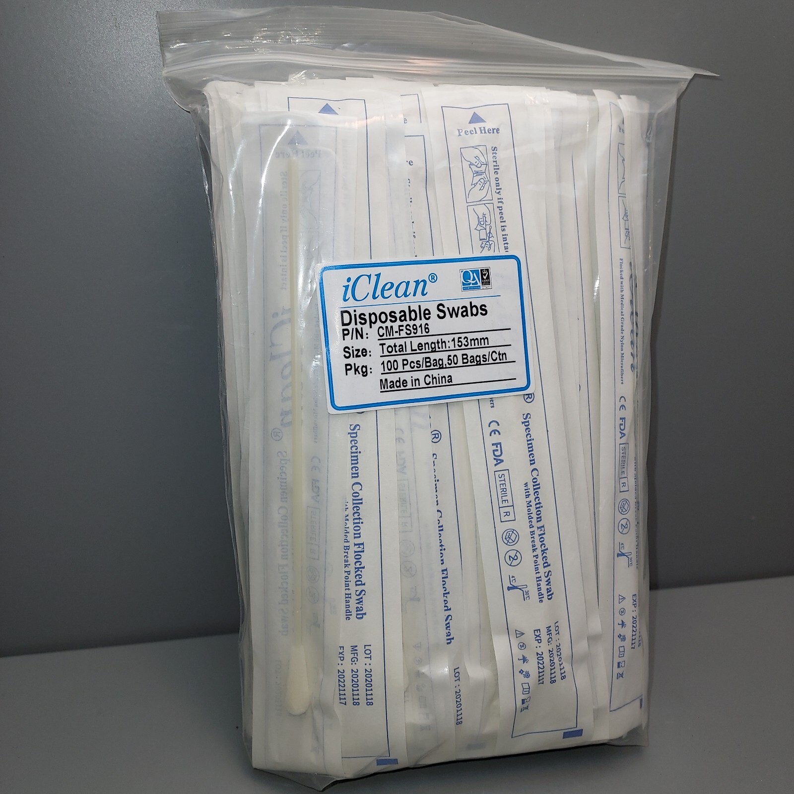iClean 153mm Specimen Collection/Flocked Swabs (100 ind. sealed pks) CM ...