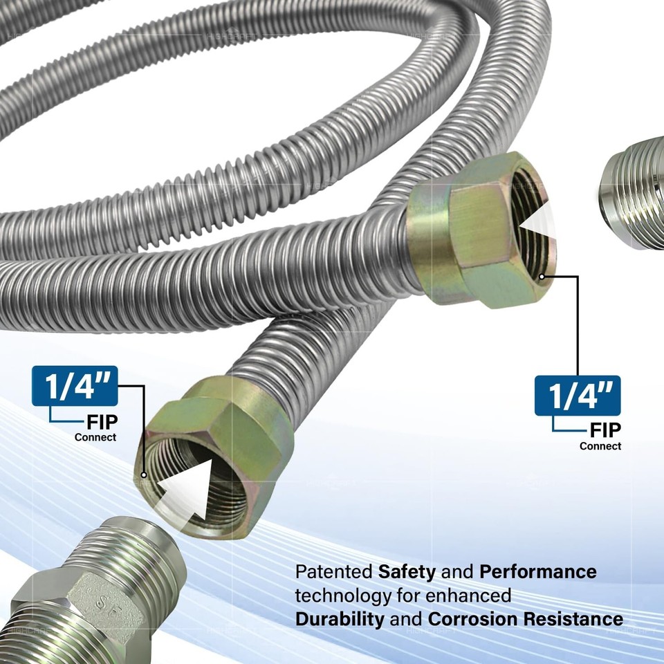 GUHD-TT14-72 70" Gas Line Connector with 3/8" Outer Diameter and Nut ...