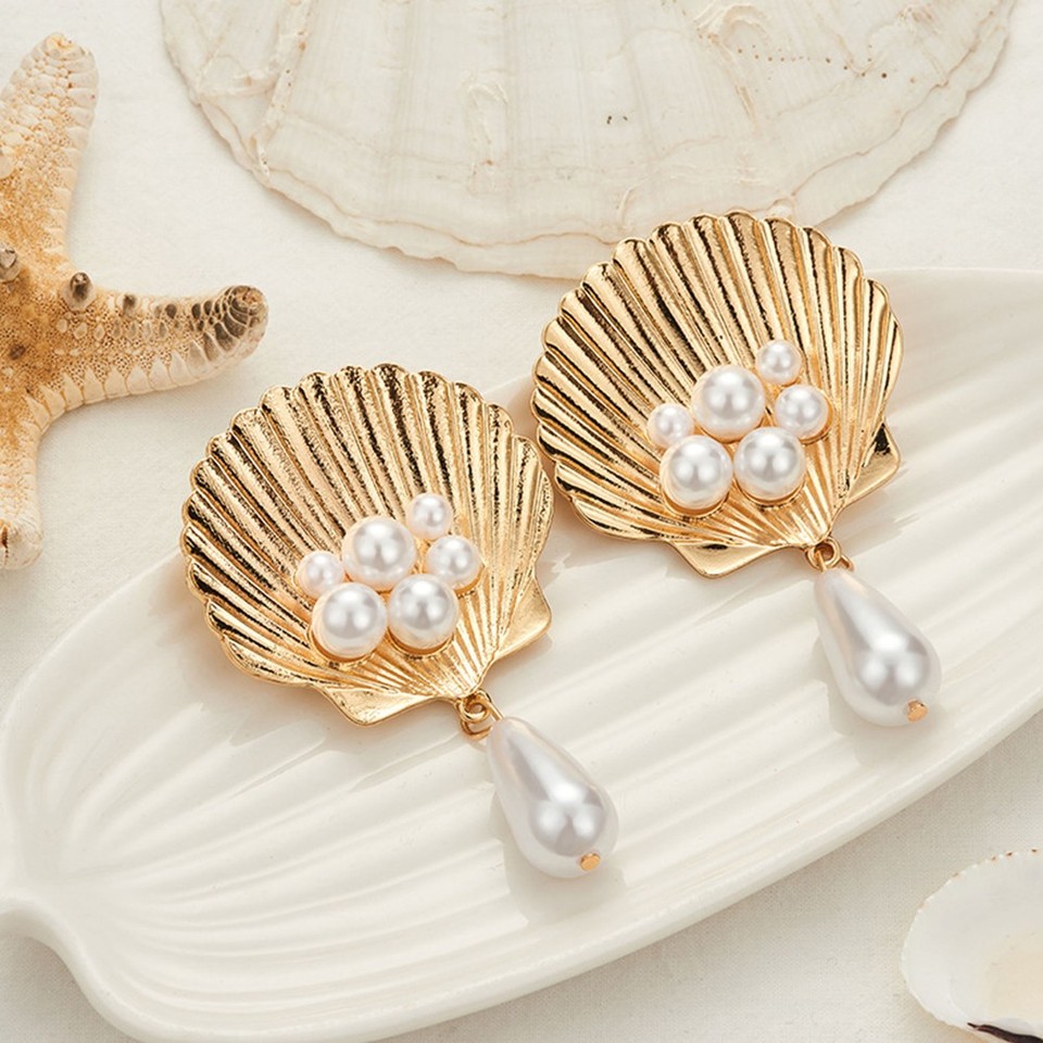 1 Pair Creative Drip Earrings Fashion Pearl Shell Dangler Conch ...