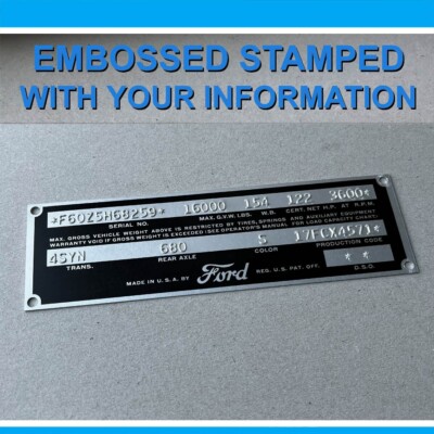 1953 1954 1955 1956 1957 FORD TRUCK TRIM OPTION DATA PLATE TAG F100 ...